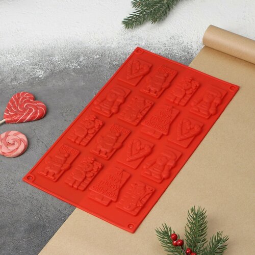 Форма силиконовая для шоколада «Рождество», 30×17 см, 16 ячеек, цвет красный