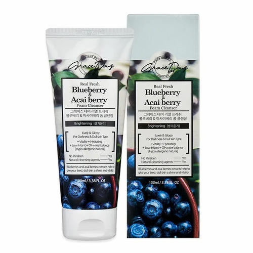 Grace Day Пенка для умывания с черникой и ягодами асаи Real Fresh Blueberry & Acai Berry Foam Cleanser 100 ml.