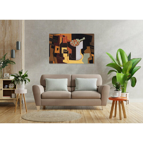 Картина на стену "Бутылка и чаша" на холсте интерьерная / панно 60 х 40 см