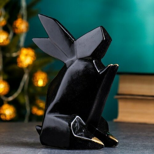 Копилка "Заяц оригами" черный с золотом, 18 х13х10см