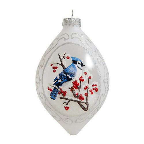 Игрушка на елку Капля Птицы на снегу прозрачно белая 14.5см