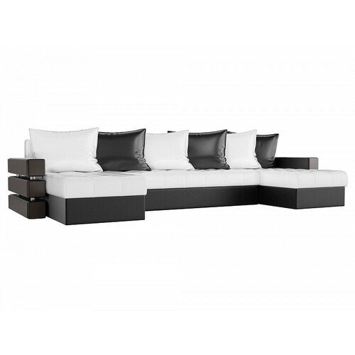 Угловой диван Веста (Венеция) П-образный Бело-Черный, механизм Еврокнижка