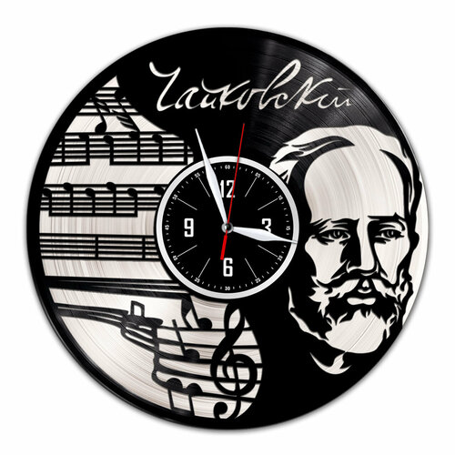 Чайковский - настенные часы из виниловой пластинки (с серебряной подложкой)