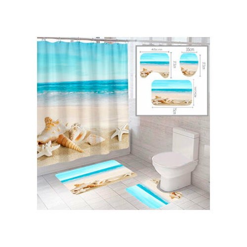 Комплект штора и 2 коврика для ванной комнаты "Пляж-2"