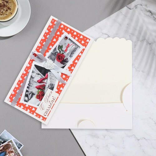 Стильная открытка Конверт для денег "С Днем Свадьбы!" ручная работа, рамки, 16х8 см