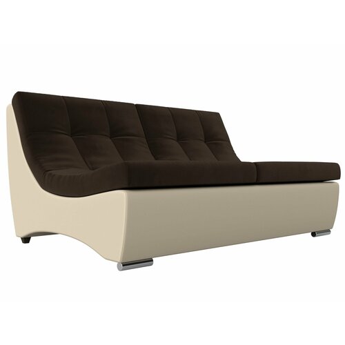 Модуль Монреаль диван, Микровельвет коричневый, Экокожа бежевая