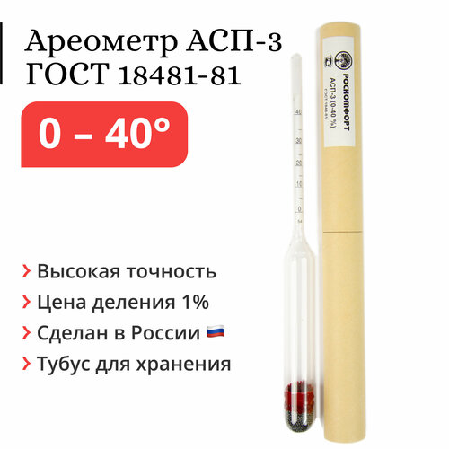 Ареометр (спиртометр) АСП-3, 0-40%