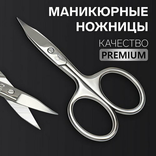 Ножницы маникюрные "Premium", загнутые, широкие, заострённые, 9.5 см, на блистере, цвет серебристый