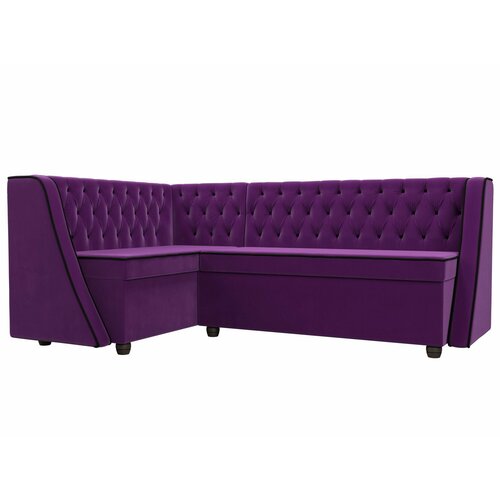 Кухонный угловой диван Лофт левый угол, Микровельвет фиолетовый и черный
