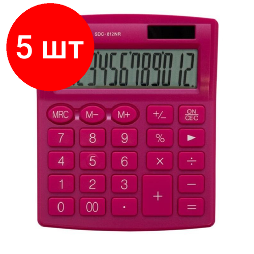 Комплект 5 штук, Калькулятор настольный Citizen SDC-812NR-PK 12р дв. пит комп-ый розовый
