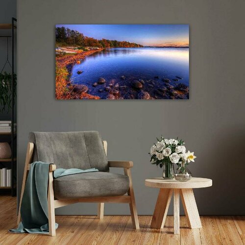 Картина на холсте 60x110 LinxOne "Небо пейзаж Природа лодки" интерьерная для дома / на стену / на кухню / с подрамником