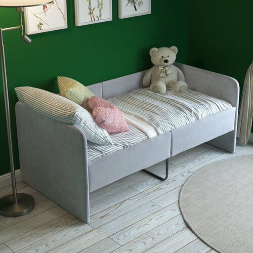 Детский диван кровать с бортиками Smile 140х70 см, цвет Серый, с мягким изголовьем для детей от 3 лет
