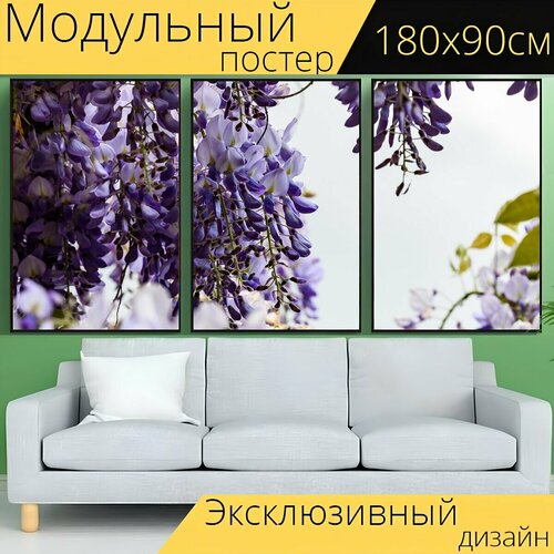 Модульный постер "Цветы, фиолетовый, сад" 180 x 90 см. для интерьера