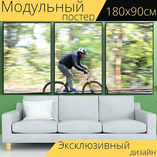 Модульный постер "Кататься на велосипеде, велосипед, цикл" 180 x 90 см. для интерьера