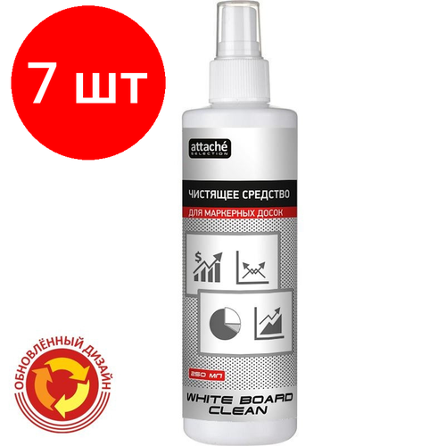 Комплект 7 штук, Спрей для чистки маркерных досок Attache Selection White Board Clean 250мл