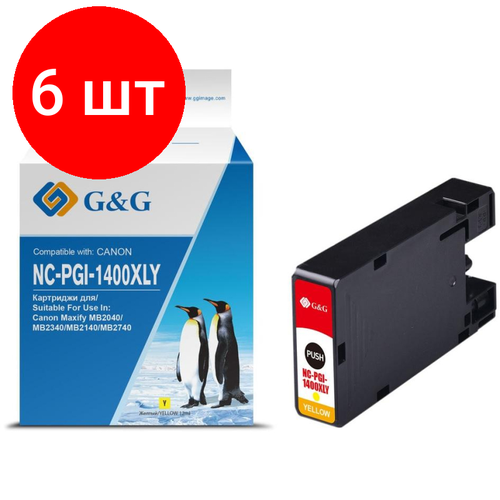 Комплект 6 штук, Картридж струйный G&G PGI-1400XL Y жел. для Canon MB2050/MB2350/MB2040