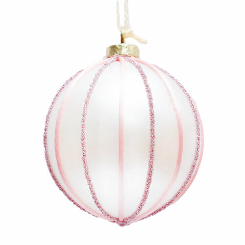 Елочный шар, с бантом, d 8 см, белый/розовый