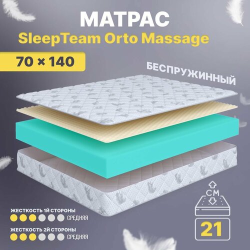Матрас 70х140 беспружинный, детский анатомический, в кроватку, SleepTeam Orto Massage, средне-жесткий, 21 см, двусторонний с одинаковой жесткостью