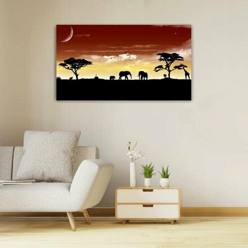 Картина на холсте 60x110 LinxOne "Животные пейзаж саванна слон" интерьерная для дома / на стену / на кухню / с подрамником