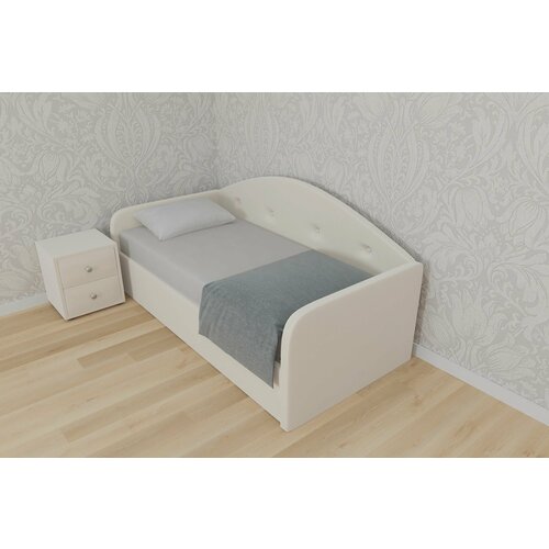 Односпальная кровать Рим 120x200 с подъемным механизмом и с коробом для белья велюр белый