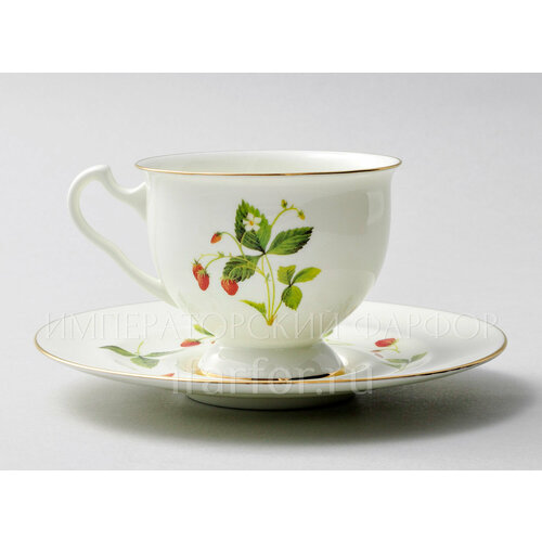 Чашка с блюдцем чайная Цветы и ягоды. Земляника Айседора