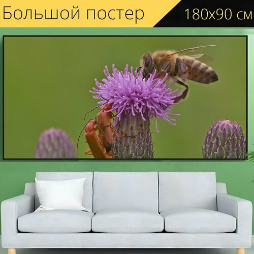 Большой постер "Пчела, цвести, жук" 180 x 90 см. для интерьера