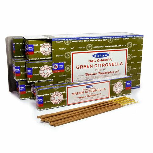 Satya NAG CHAMPA GREEN CITRONELLA (Благовония НАГ чампа зелёная цитронелла, Сатья), 15 г.