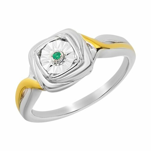 Перстень UVI, серебро, 925 проба, родирование, золочение, изумруд, размер 18.5, золотой, зеленый