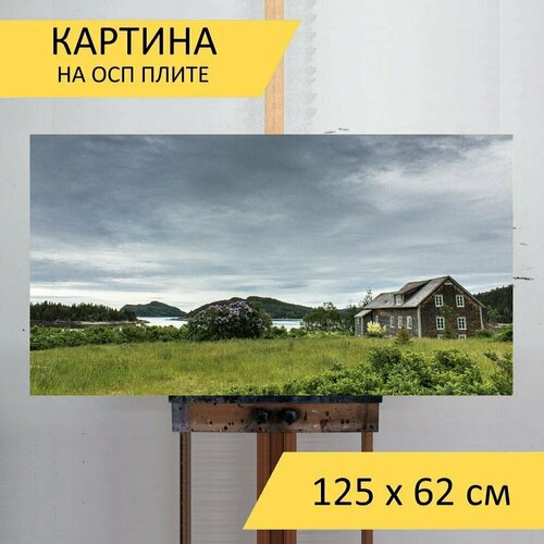 Картина на ОСП 125х62 см. "Дом, пейзаж, природа" горизонтальная, для интерьера, с креплениями