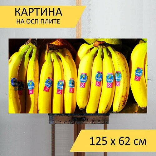 Картина на ОСП 125х62 см. "Банан, спелый, фрукты" горизонтальная, для интерьера, с креплениями