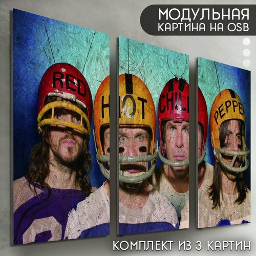 Модульная картина на рельефной доске ОСП "RHCP (Red Hot Chili Peppers, music, rock, рок, Красные острые перцы чили, Энтони Кидис, Alternative) - 6529"