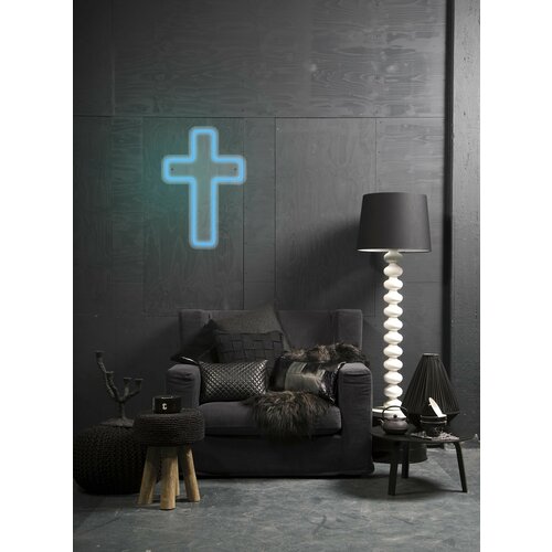 Неоновая вывеска, декоративный светильник крест 40X28 см / голубой