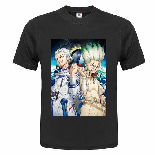 Футболка  Детская футболка ONEQ 134 (9-10) размер с принтом Dr. Stone, черная, размер 9-10, черный