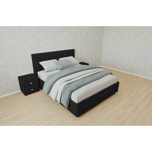 Двуспальная кровать Афина 180x200 с подъемным механизмом и с коробом для белья велюр черный ножки 13 см хром