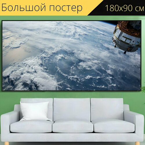 Большой постер "Спутниковое, мкс, международная космическая станция" 180 x 90 см. для интерьера