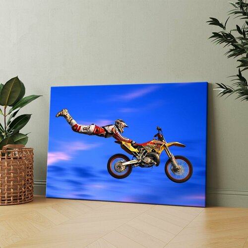 Картина на холсте (Мужчина на мотоцикле) 40x60 см. Интерьерная, на стену.