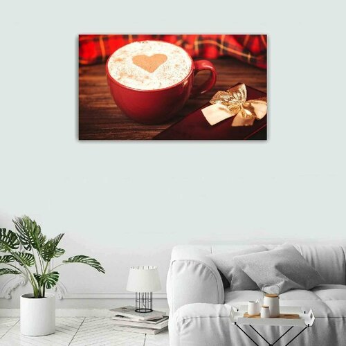 Картина на холсте 60x110 LinxOne "Капучино сердце пена" интерьерная для дома / на стену / на кухню / с подрамником