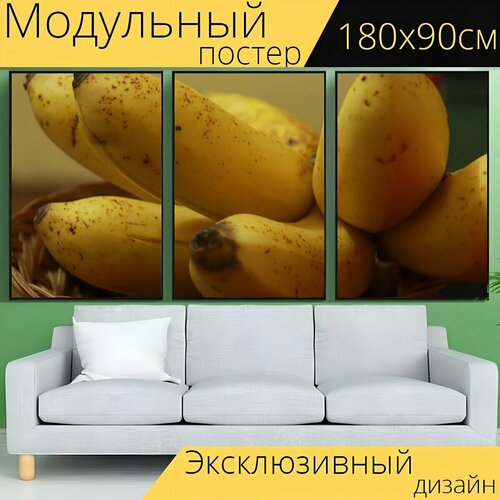 Модульный постер "Банан, фрукты, еда" 180 x 90 см. для интерьера