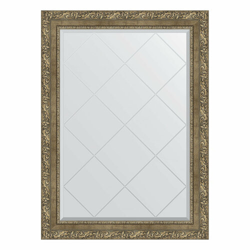 Зеркало настенное с гравировкой EVOFORM в багетной раме виньетка античная латунь, 75х102 см, для гостиной, прихожей и ванной комнаты, BY 4188