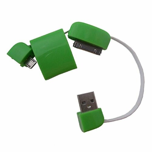 Кабель USB 2 в 1 iPhone 2/3/4 + MicroUSB брелок <зеленый>