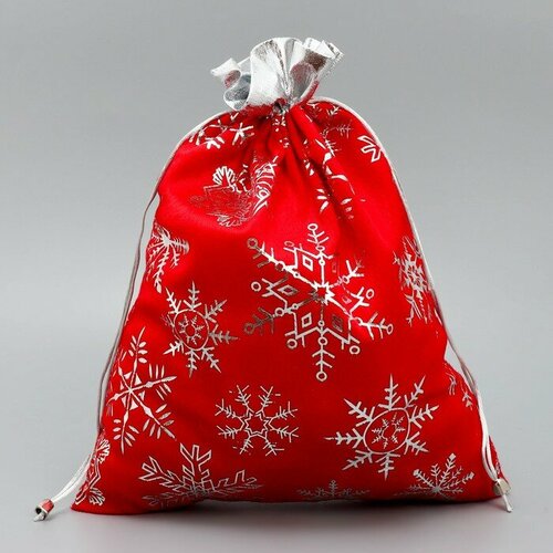 Мешочек подарочный плюш «Радость внутри», снежинки, тиснение, 30 х 40 см +/- 1.5 см