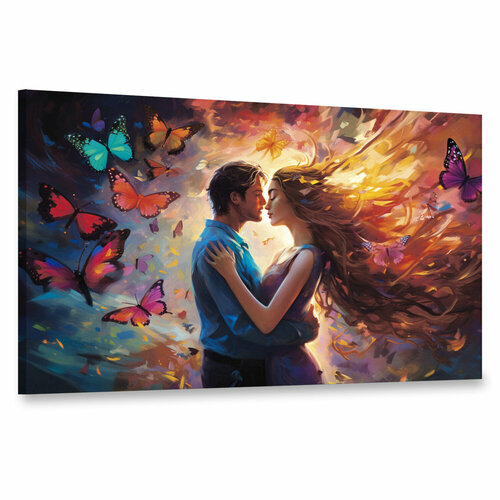 Интерьерная картина 100х60 "Магнетическое очарование: Бабочки и любовь"