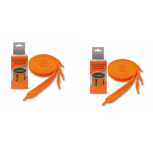 Corbby Шнурки цветные плоские 90 см, оранжевые, 2 упаковки