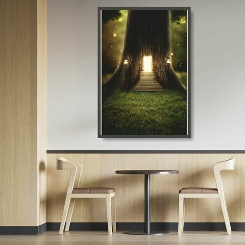 Постер Светящаяся Дверь В Дереве В Лесу 60х90 см в тубусе ПолиЦентр