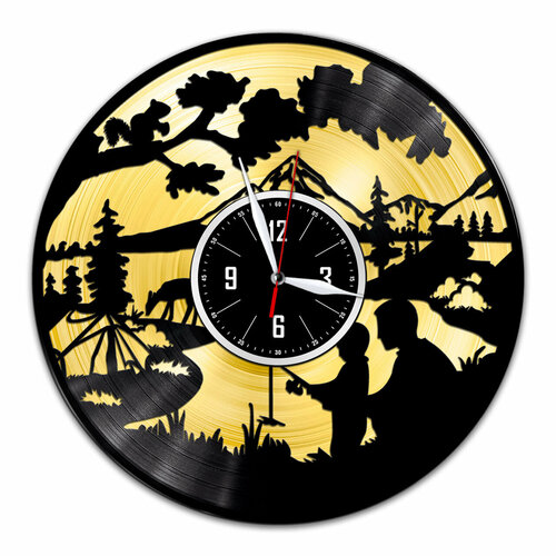 Отдых на природе - настенные часы из виниловой пластинки (с золотой подложкой)
