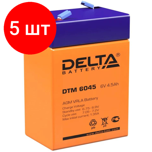 Комплект 5 штук, Батарея для ИБП Delta DTM 6045 6/4.5 В/Ач 70x47x107