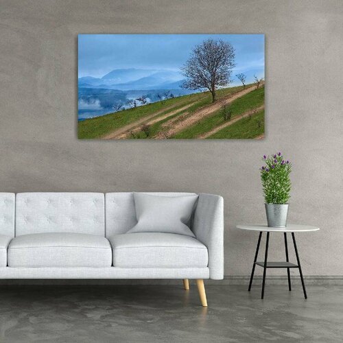 Картина на холсте 60x110 LinxOne "Горы склон дерево" интерьерная для дома / на стену / на кухню / с подрамником