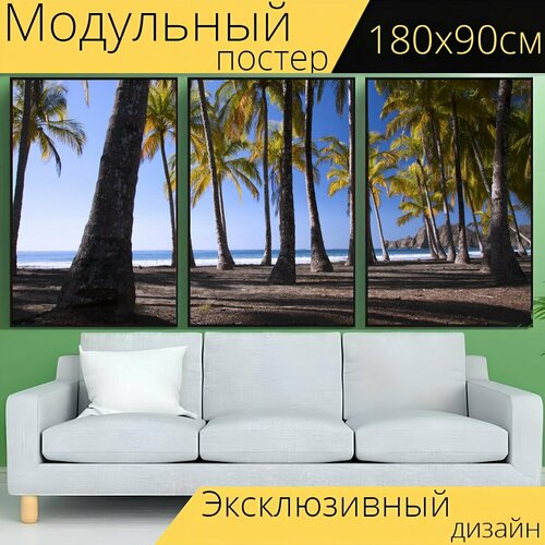 Модульный постер "Пляж, ладони, рай" 180 x 90 см. для интерьера