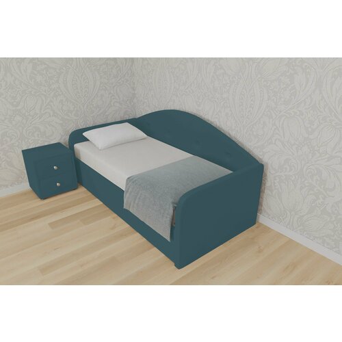 Односпальная кровать Рим 120x200 основание металлическое с ламелями велюр бирюзовый