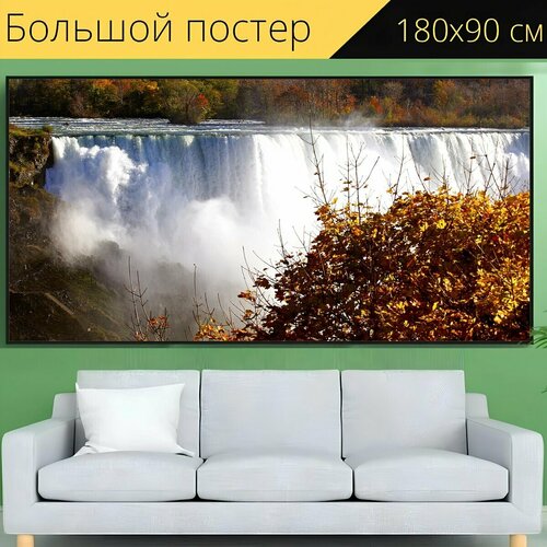 Большой постер "Водопады, ниагарский водопад, канада" 180 x 90 см. для интерьера